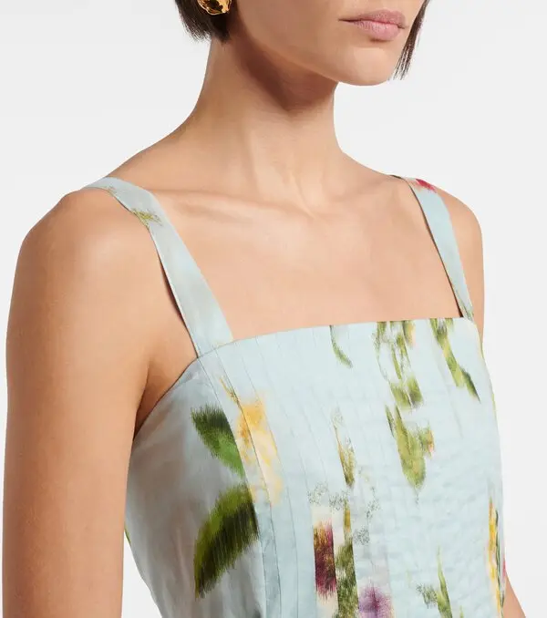 Oscar De La Renta Belted Floral Voile Maxi Dress - Blue
