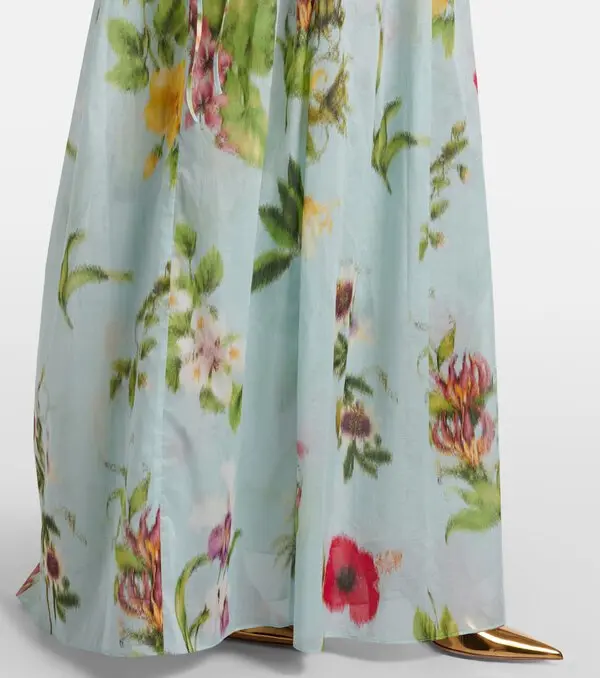 Oscar De La Renta Belted Floral Voile Maxi Dress - Blue