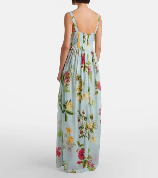 Oscar De La Renta Belted Floral Voile Maxi Dress - Blue