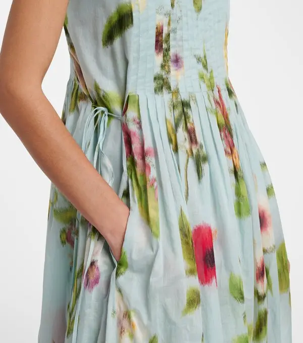 Oscar De La Renta Belted Floral Voile Maxi Dress - Blue
