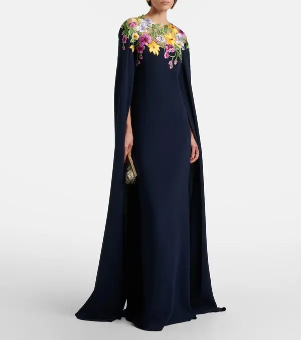 Oscar De La Renta Embroidered Gown - Blue