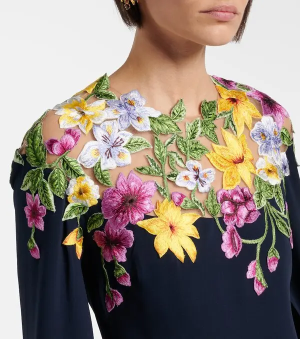 Oscar De La Renta Embroidered Gown - Blue