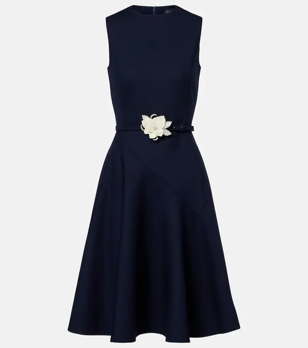 Oscar De La Renta Belted Wool-blend Midi Dress - Blue