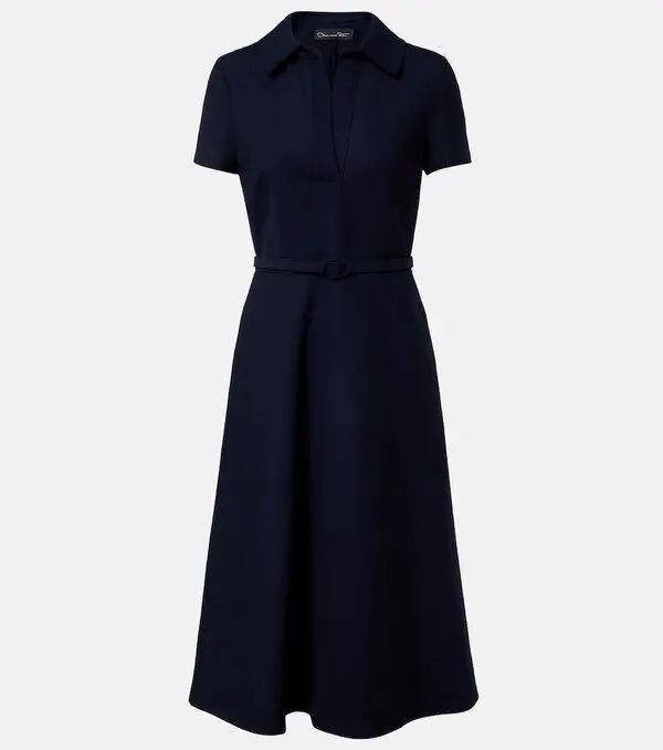 Oscar De La Renta Belted Wool-blend Midi Dress - Blue