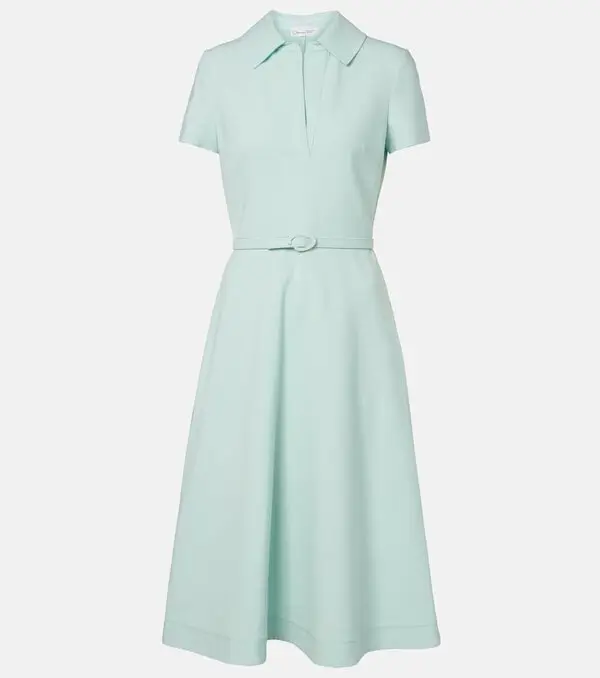 Oscar De La Renta Belted Wool-blend Midi Dress - Blue