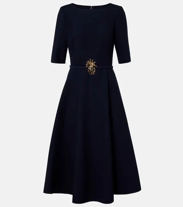 Oscar De La Renta Belted Wool-blend Midi Dress - Blue