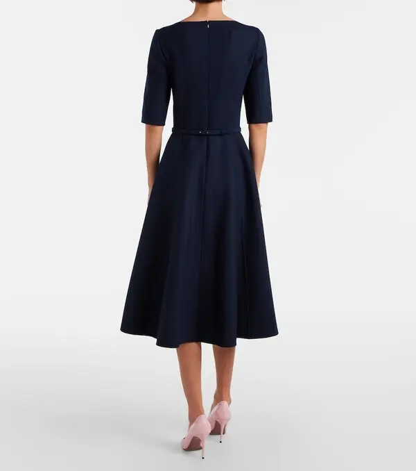 Oscar De La Renta Belted Wool-blend Midi Dress - Blue