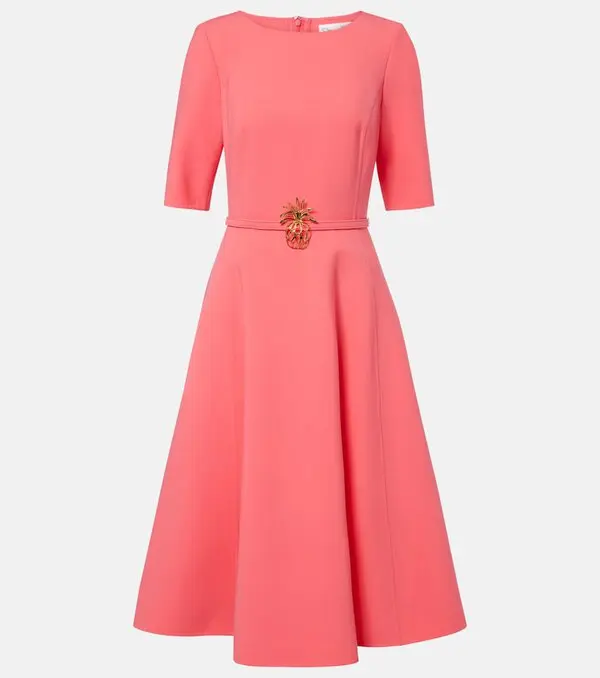 Oscar De La Renta Belted Wool-blend Midi Dress - Pink