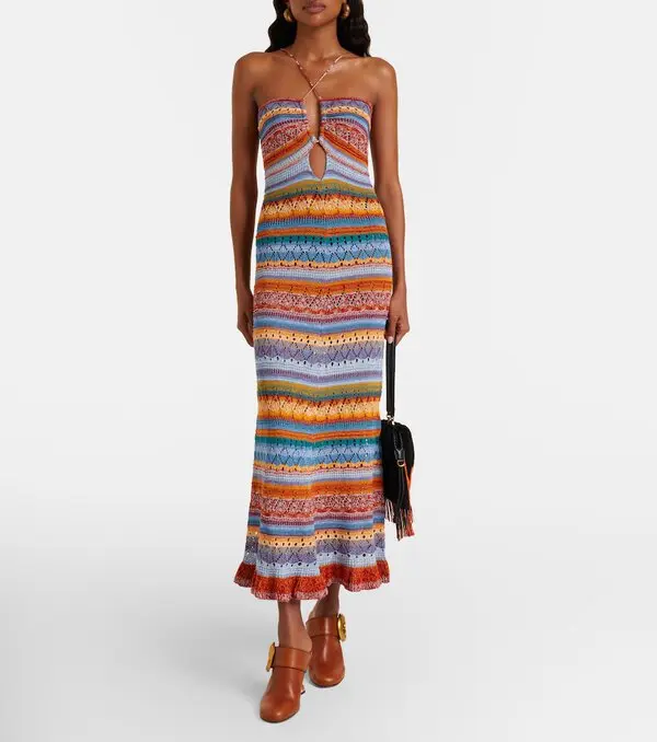 Etro Crochet Striped Cotton Maxi Dress - Multicoloured