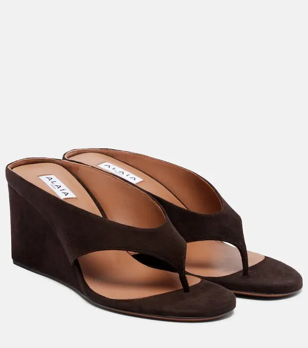 Alaïa Suede Wedge Sandals - Brown
