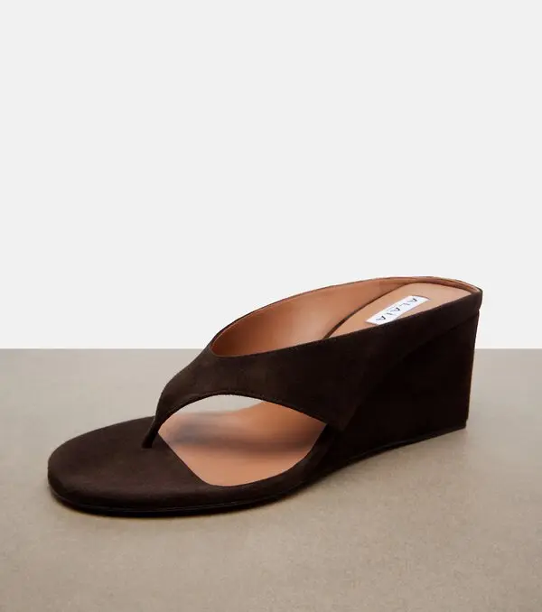 Alaïa Suede Wedge Sandals - Brown