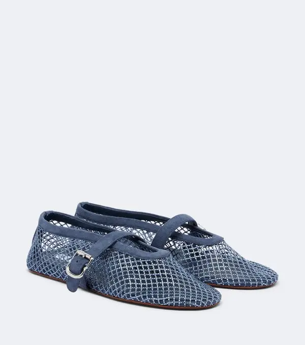 Alaïa Embellished Fishnet Mary Jane Flats - Blue