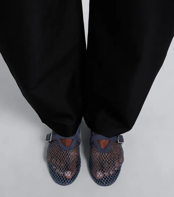 Alaïa Embellished Fishnet Mary Jane Flats