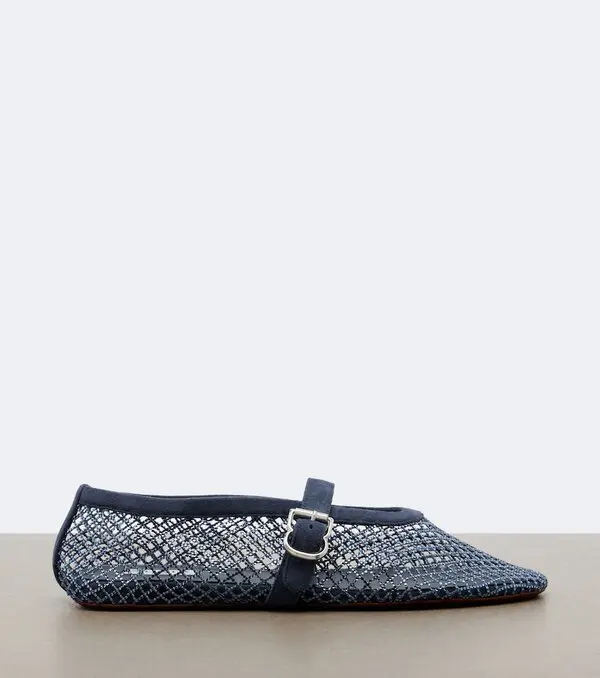 Alaïa Embellished Fishnet Mary Jane Flats