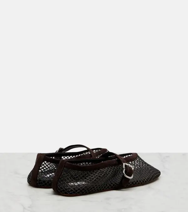 Alaïa Embellished Fishnet Mary Jane Flats - Brown