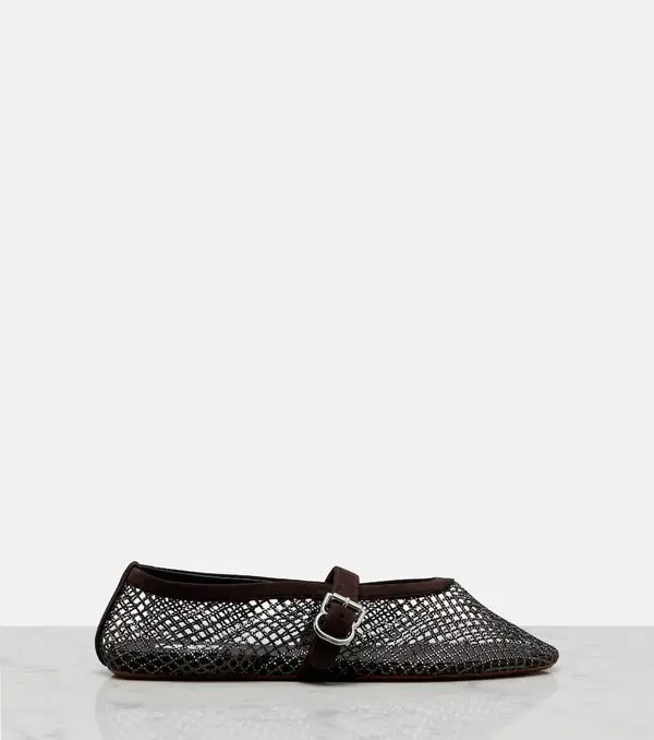 Alaïa Embellished Fishnet Mary Jane Flats - Brown