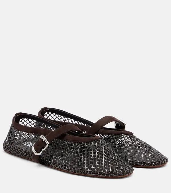 Alaïa Embellished Fishnet Mary Jane Flats - Brown