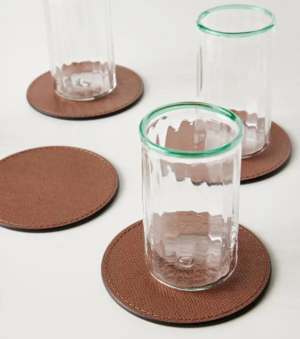 GIOBAGNARA Set Of 6 Leather Coasters With Holder