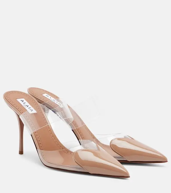 Alaïa Le Coeur Patent Leather Mules - Beige