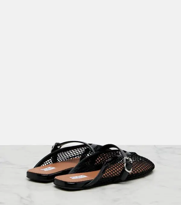Alaïa Fishnet Leather-trimmed Mules - Black