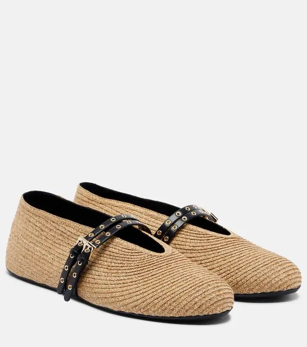 Alaïa Woven Leather-trimmed Ballet Flats - Beige