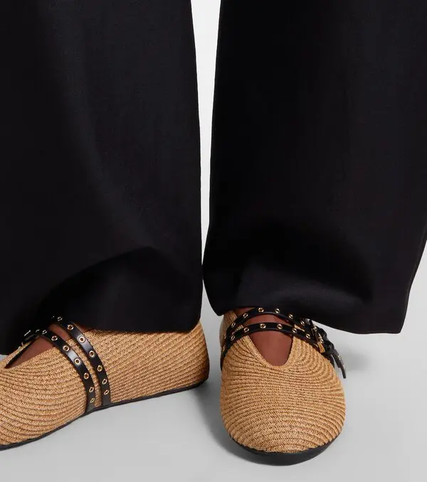 Alaïa Woven Leather-trimmed Ballet Flats - Beige