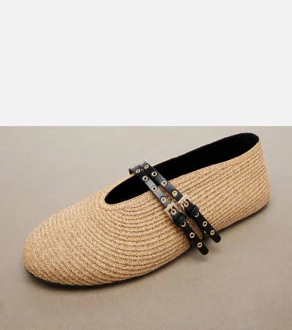 Alaïa Woven Leather-trimmed Ballet Flats - Beige
