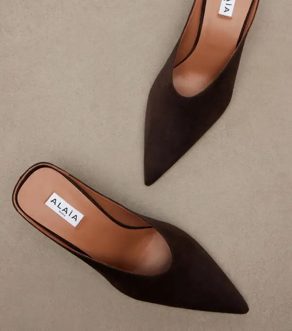 Alaïa Suede Wedge Mules - Brown