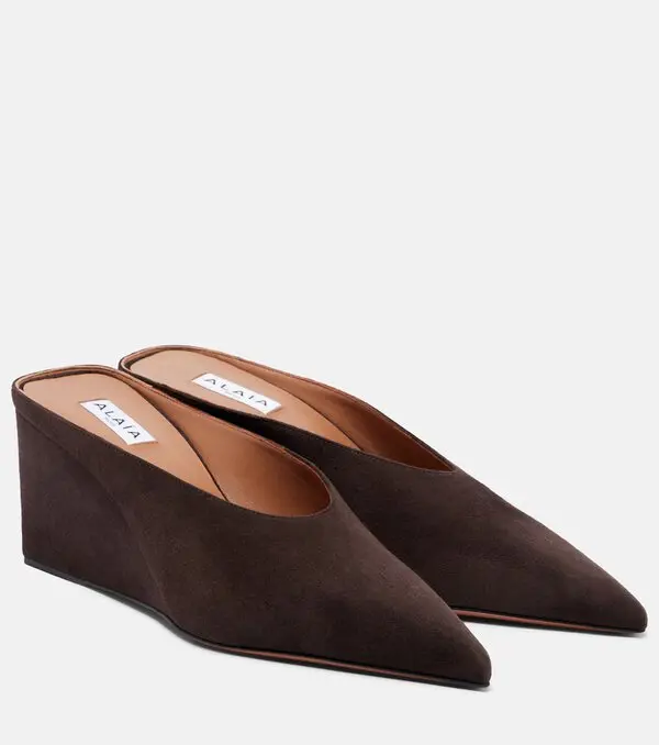 Alaïa Suede Wedge Mules - Brown