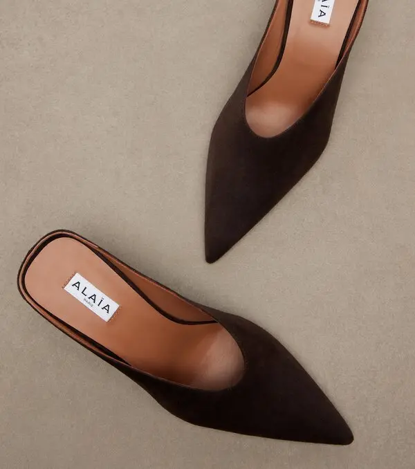 Alaïa Suede Wedge Mules - Brown