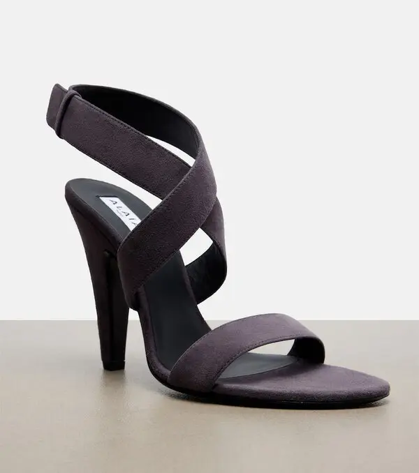 Alaïa Suede Cone Heel Sandals - Grey