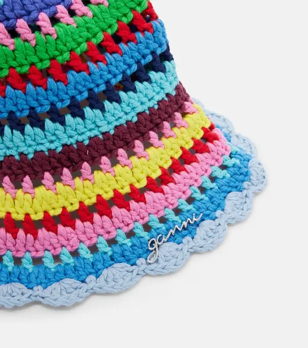 GANNI Crochet Cotton Bucket Hat - Multicoloured