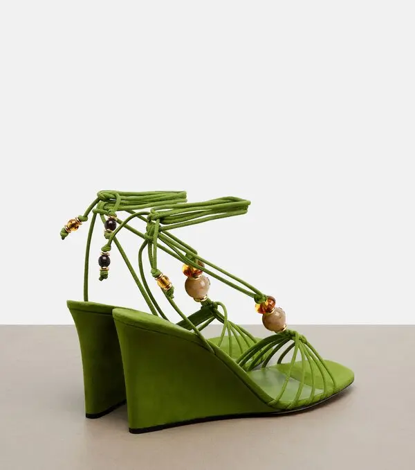 JIMMY CHOO Lola Embellished Suede Wedge Sandals