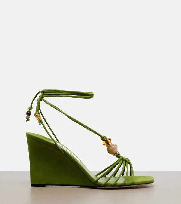 JIMMY CHOO Lola Embellished Suede Wedge Sandals