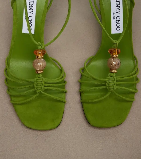 JIMMY CHOO Lola Embellished Suede Wedge Sandals