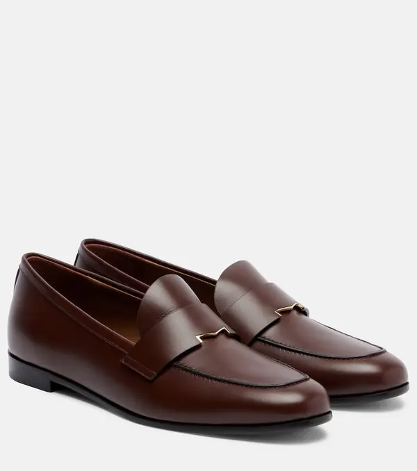 Max Mara Embellished Leather Penny Loafers - Brown