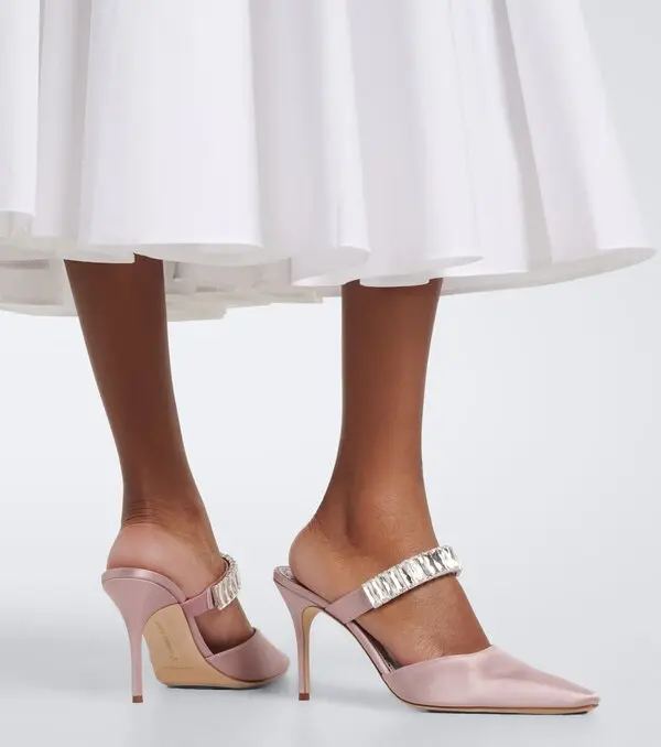 Manolo Blahnik Embellished Satin Mules