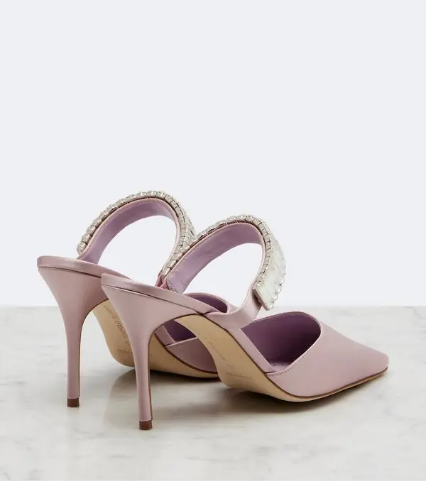 Manolo Blahnik Embellished Satin Mules