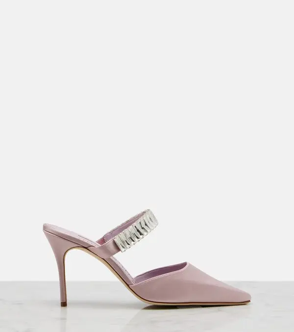 Manolo Blahnik Embellished Satin Mules