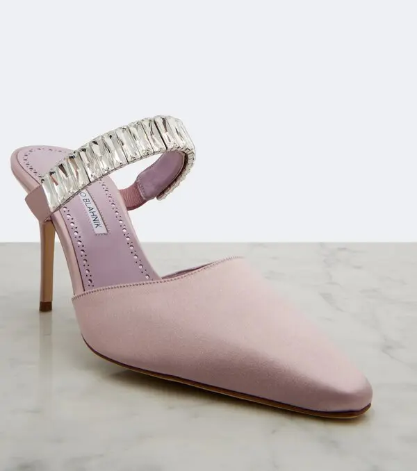 Manolo Blahnik Embellished Satin Mules