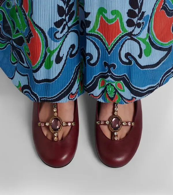 Etro Embellished Leather Slingback Flats