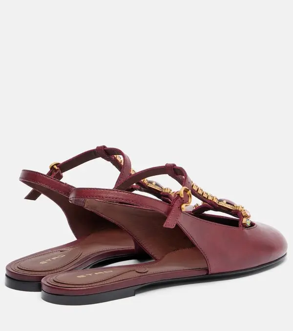 Etro Embellished Leather Slingback Flats