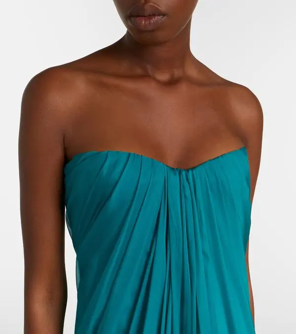 Alexander McQueen Draped Silk Chiffon Bustier Gown
