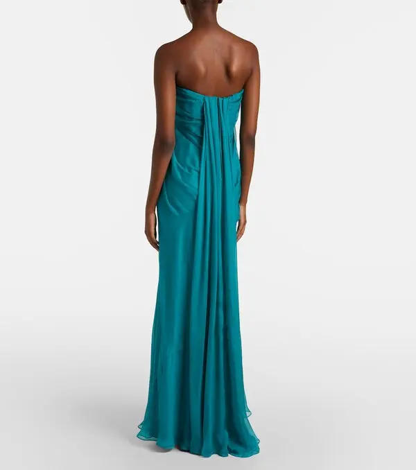 Alexander McQueen Draped Silk Chiffon Bustier Gown