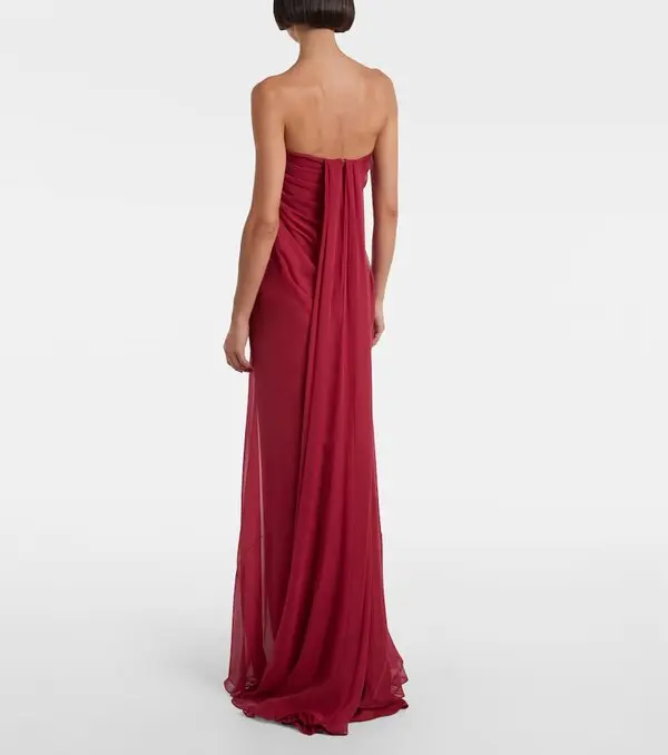 Alexander McQueen Draped Silk Chiffon Bustier Gown - Pink