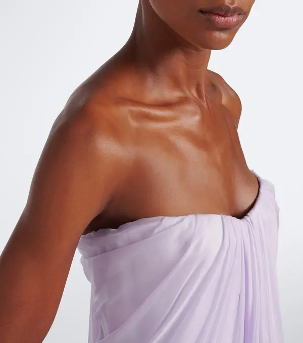 Alexander McQueen Draped Silk Chiffon Bustier Gown - Purple