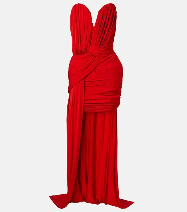 Stella McCartney Draped Crêpe Jersey Bustier Dress In Lipstick - Red