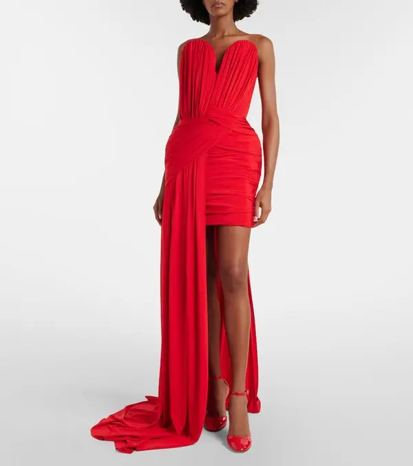 Stella McCartney Draped Crêpe Jersey Bustier Dress In Lipstick