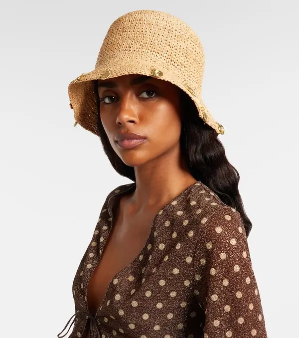 Oseree Embellished Raffia Bucket Hat