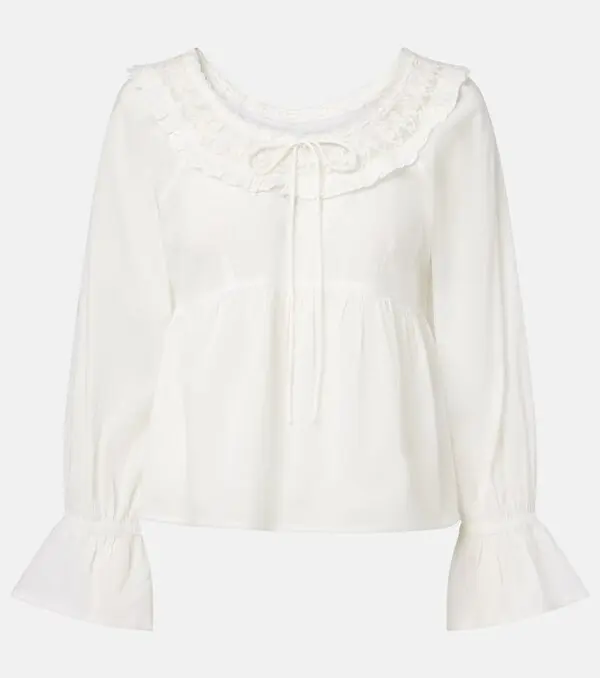 Posse Danielle Lace-trimmed Cotton Blouse Vintage - White